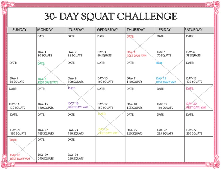 Squat Challenge Calendar