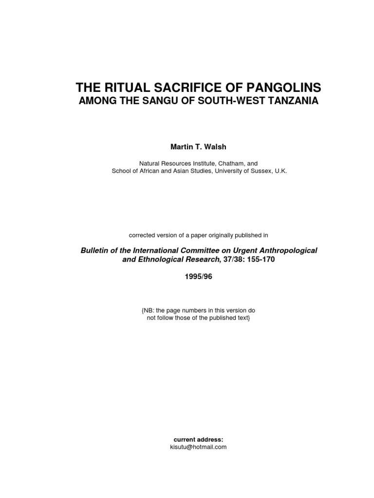 The Ritual Sacrifice of Pangolins Among The Sangu of South-West ...