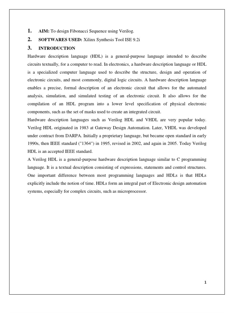 Designing Fibonacci Sequence Using Verilog Pdf Hardware Description Language Scientific