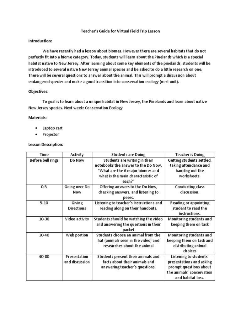 Pinelands Virtual Field Trip Guide | PDF | Science & Mathematics