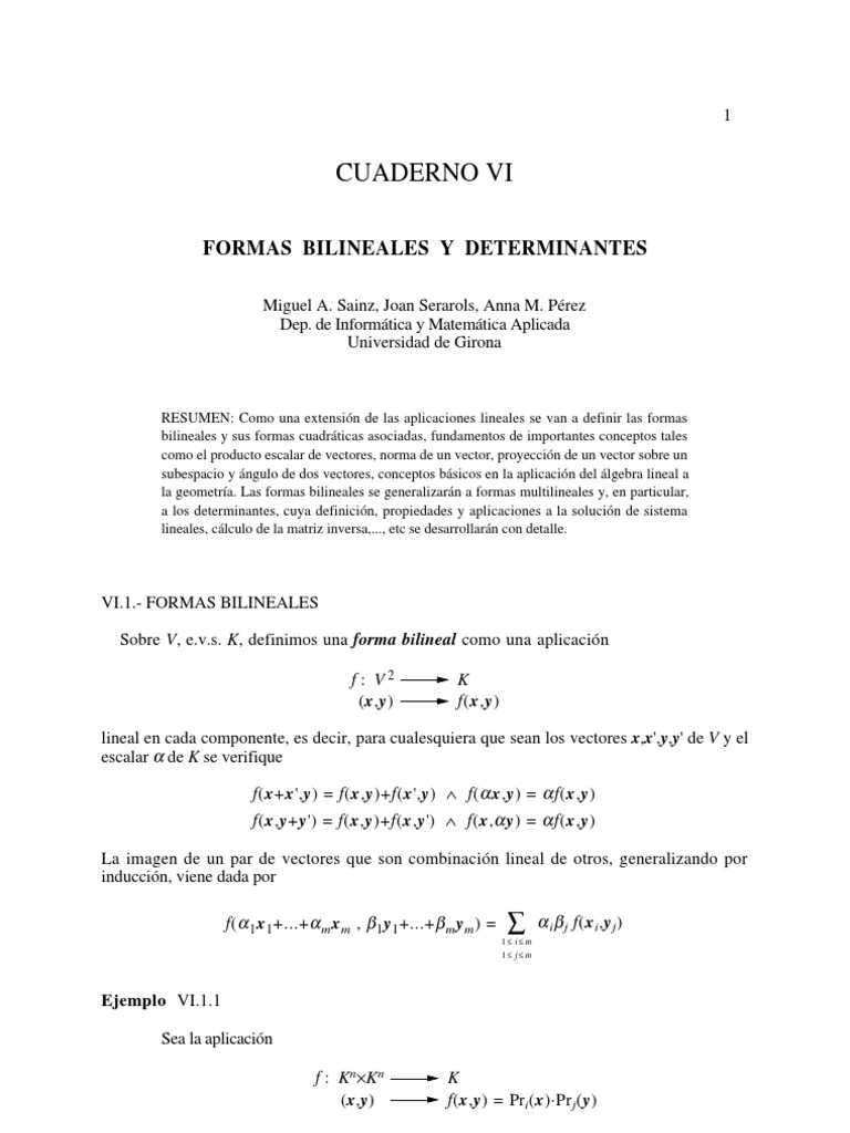 Algebra Lineal, Formas Bilineales, Cuadráticas y Determinantes ...