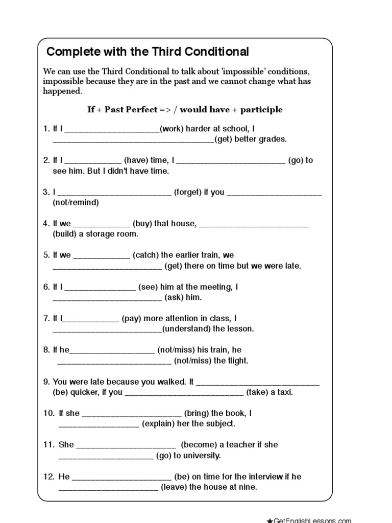 Third Conditional Grammar Worksheet | PDF