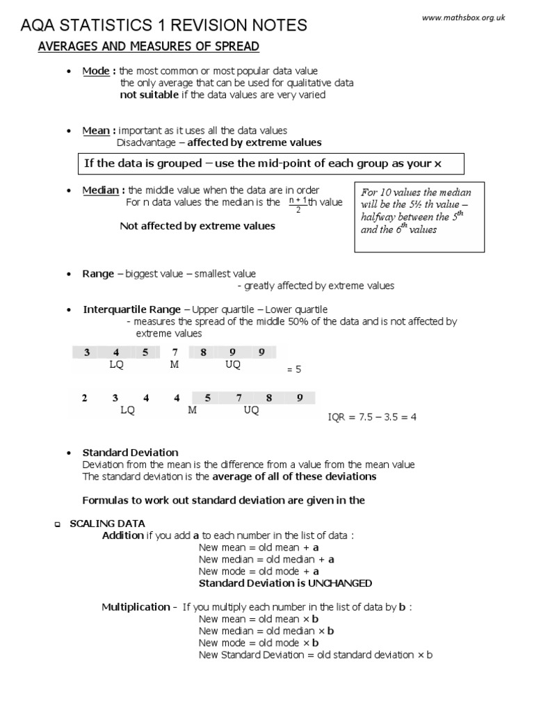 Statistics 1 AQA Revision Notes | PDF | Correlation And Dependence | P ...