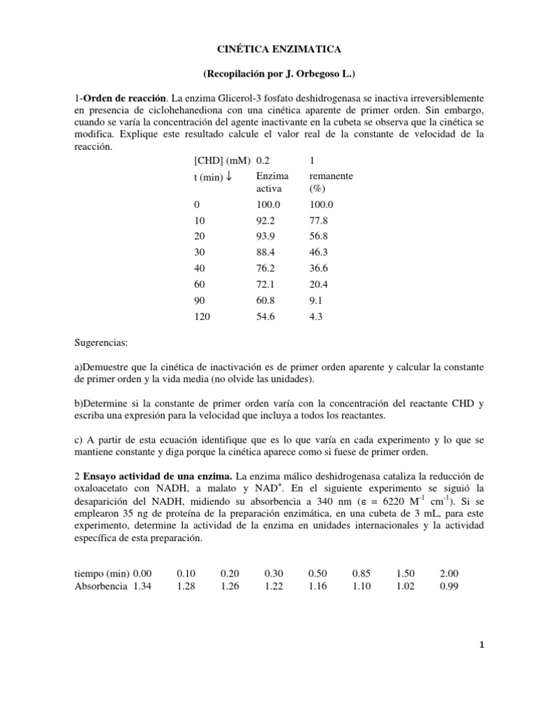 Ejercicios de Cinetica Enzimatica | PDF | Enzima | Inhibidor de la enzima
