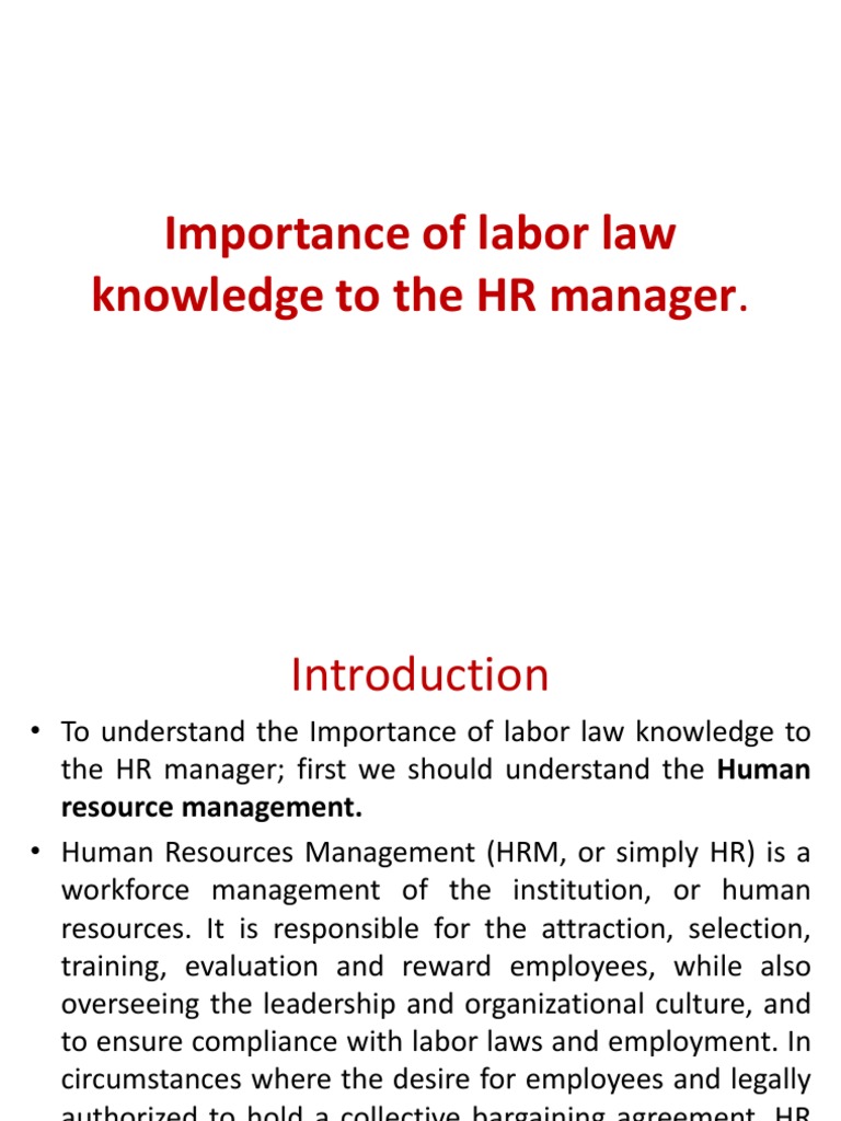 Importance of Labor Law Knowledge To The HR | PDF | Human Resource ...