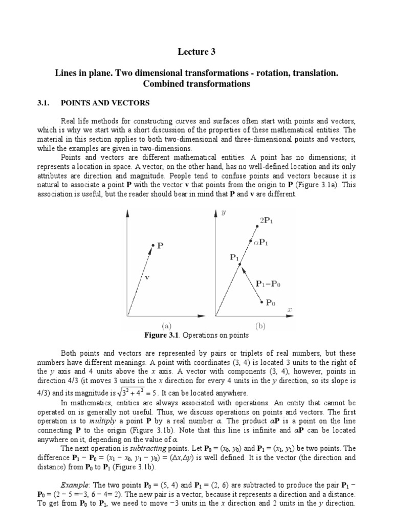 Lines in Plane. Two Dimensional Transformations - Rotation, Translation ...