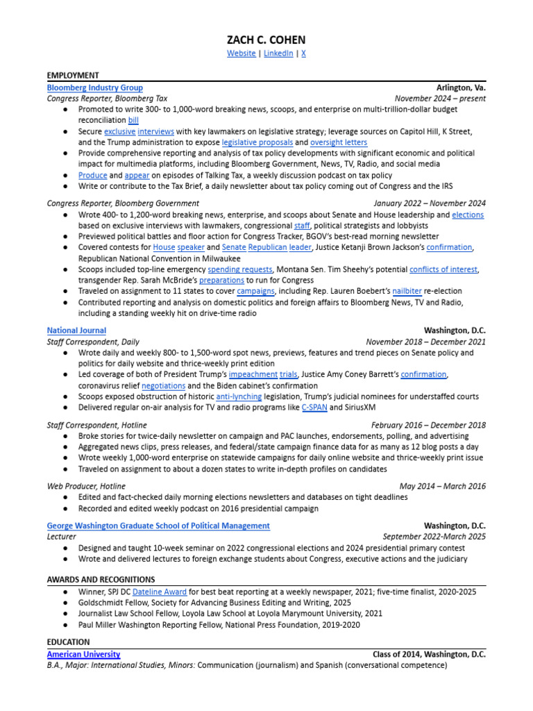 Zach C. Cohen Resume (Public) | PDF | United States Congress | American ...
