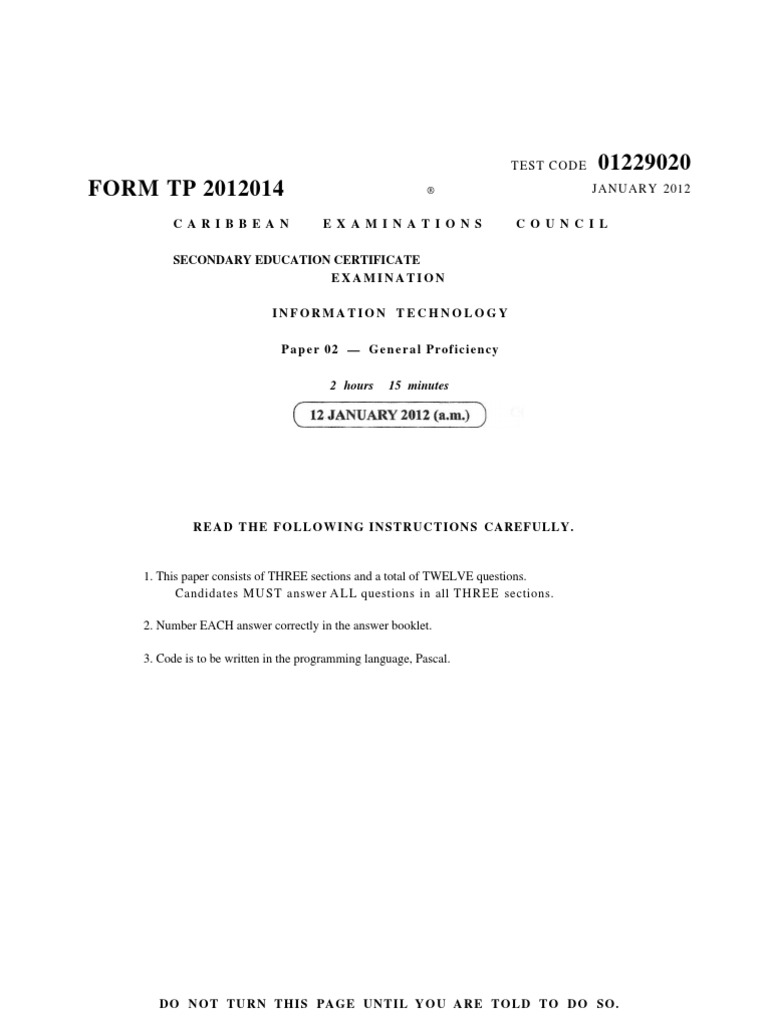 CXC Jan 2012 Paper 2 | PDF