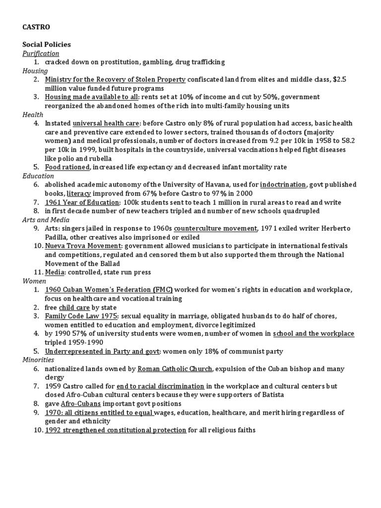 Castro Social, Political, and Economic Policies | PDF | Cuba | Fidel Castro