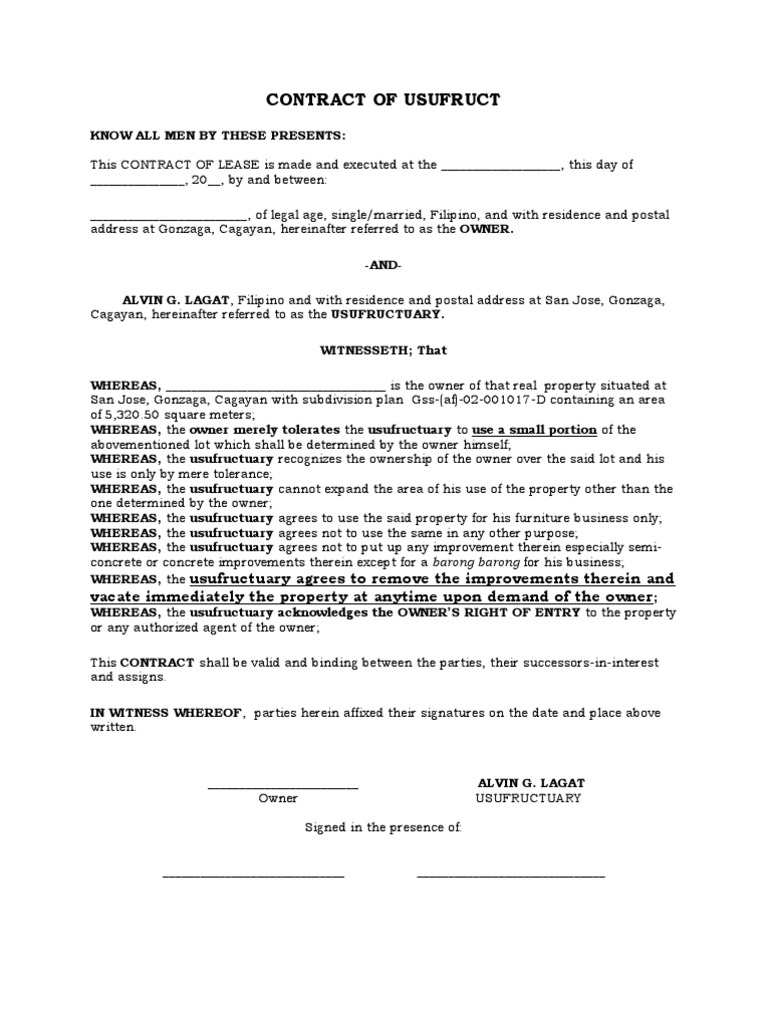 Contract of Usufruct | PDF | Ownership | Property