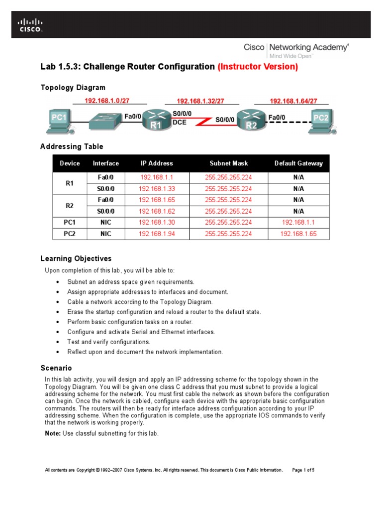 CCNA 2 Lab 1 5 3 Instructor | PDF | Router (Computing) | Computer Network