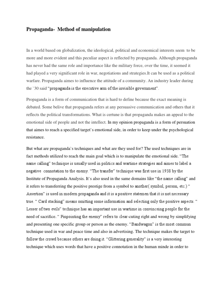 Propaganda Methods of Persuasion | PDF | Propaganda | Poster