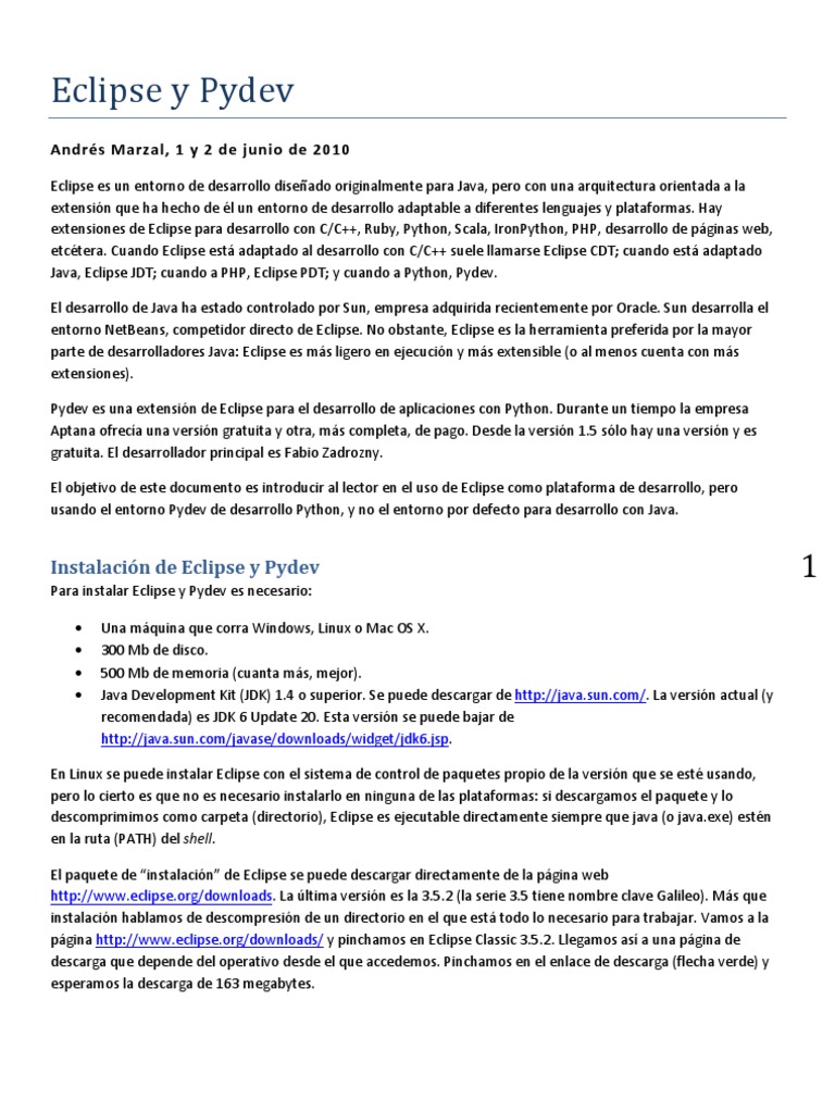 Eclipse y Pydev | PDF | Eclipse (software) | Java (lenguaje de ...