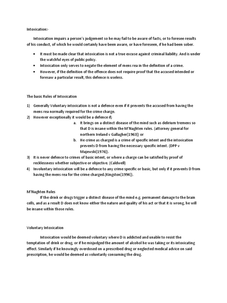 Intoxication | PDF | Mens Rea | Intention (Criminal Law)