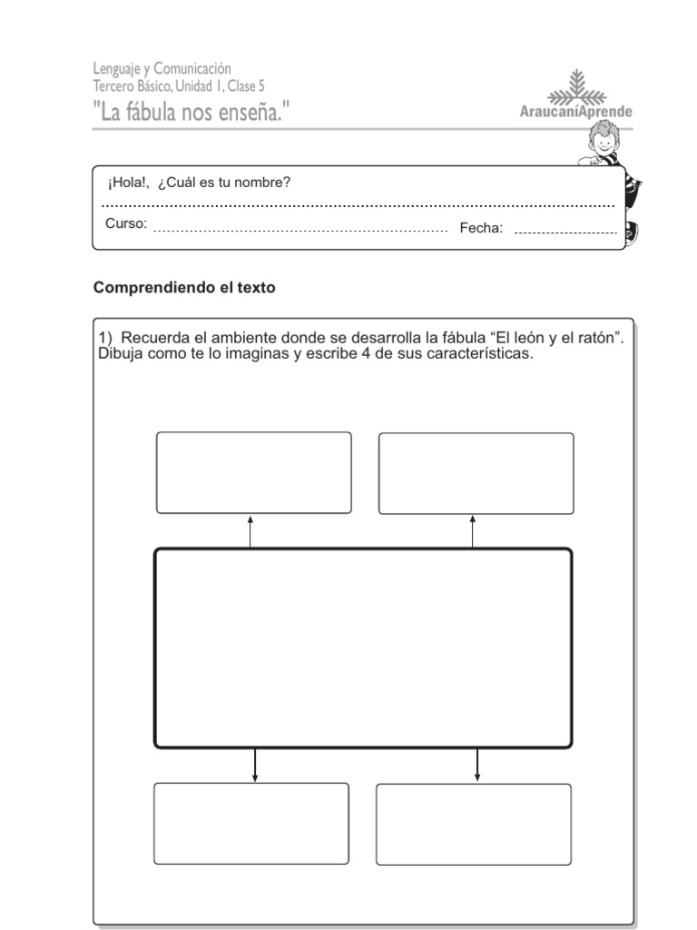 La fabula el leon y el raton ejercicio.pdf | Fábula | Sustantivo