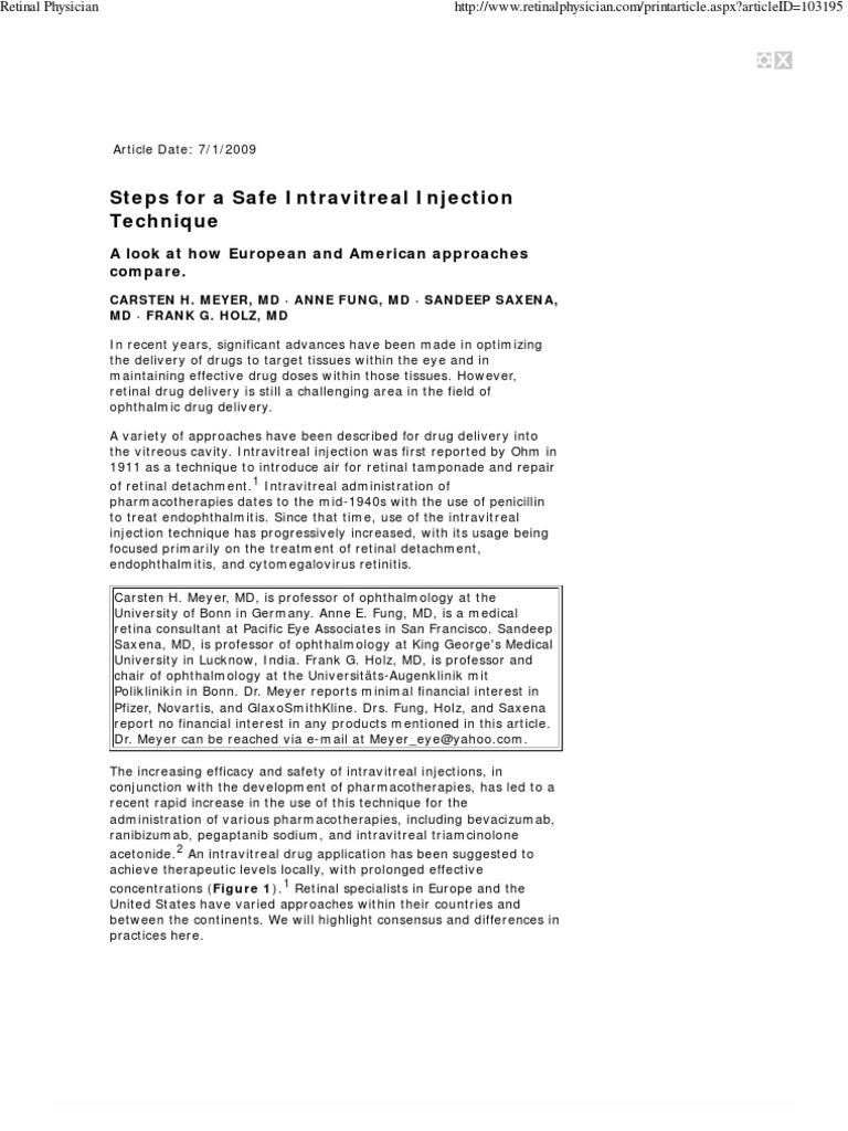 Steps For A Safe Intravitreal Injection Technique - A Review | PDF ...