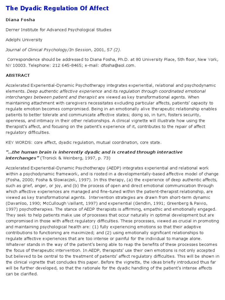 Dyadic Regulation Affect | PDF | Affect (Psychology) | Emotions