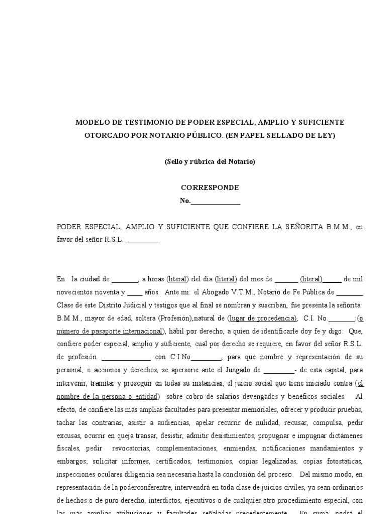 Modelo de Testimonio de Poder Especial | PDF | Instituciones sociales ...