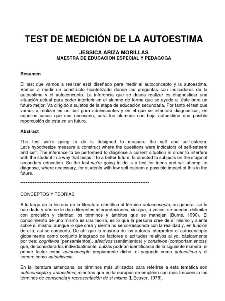 test-de-mediciOn-de-la-autoestima.pdf | Autoestima | Comportamiento