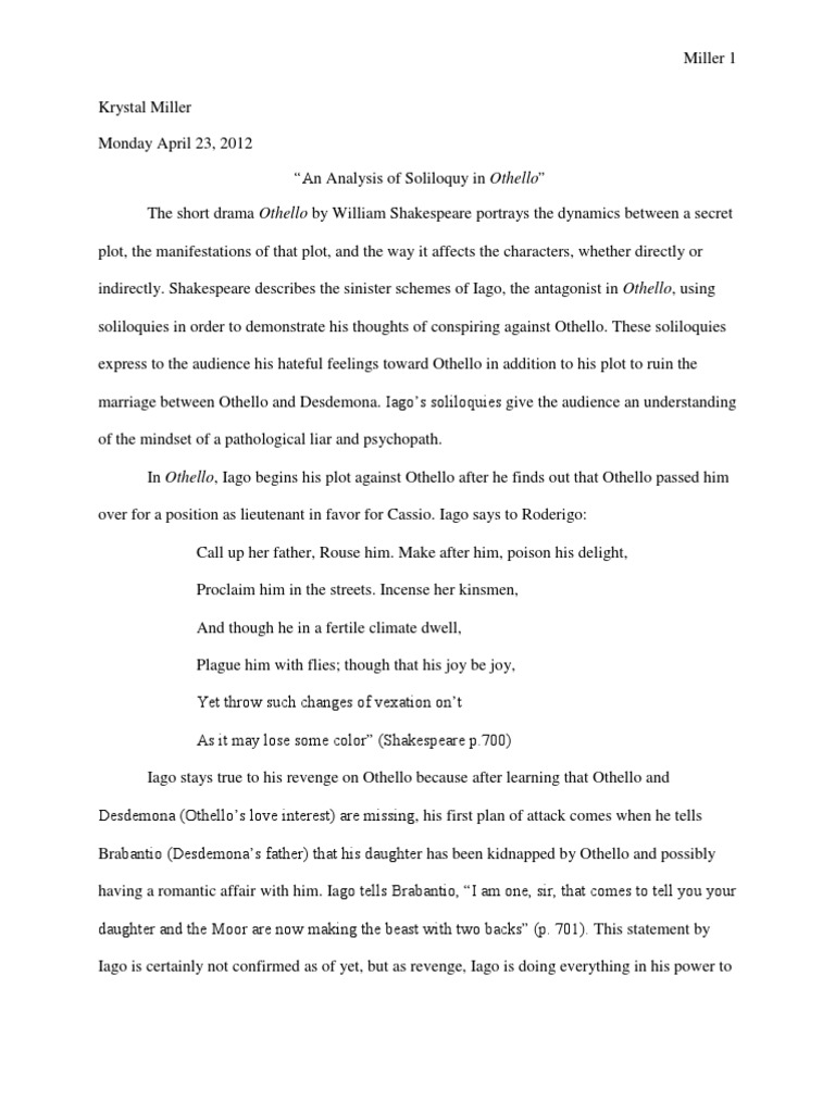 Iago's Soliloquies in Othello Explained | PDF | Iago | Othello