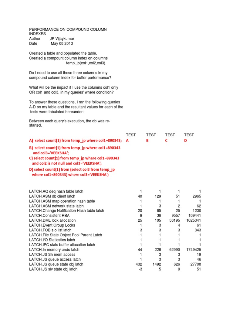 Performance On Compound Column Indexes | PDF | Cache (Computing ...