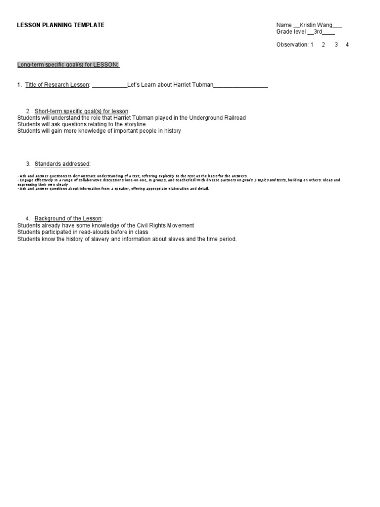 Harriet Tubman Lesson Plan for 3rd Grade | PDF