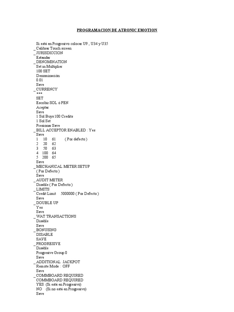 Programacion de Maquinas Atronic Emotion Nuevas | PDF