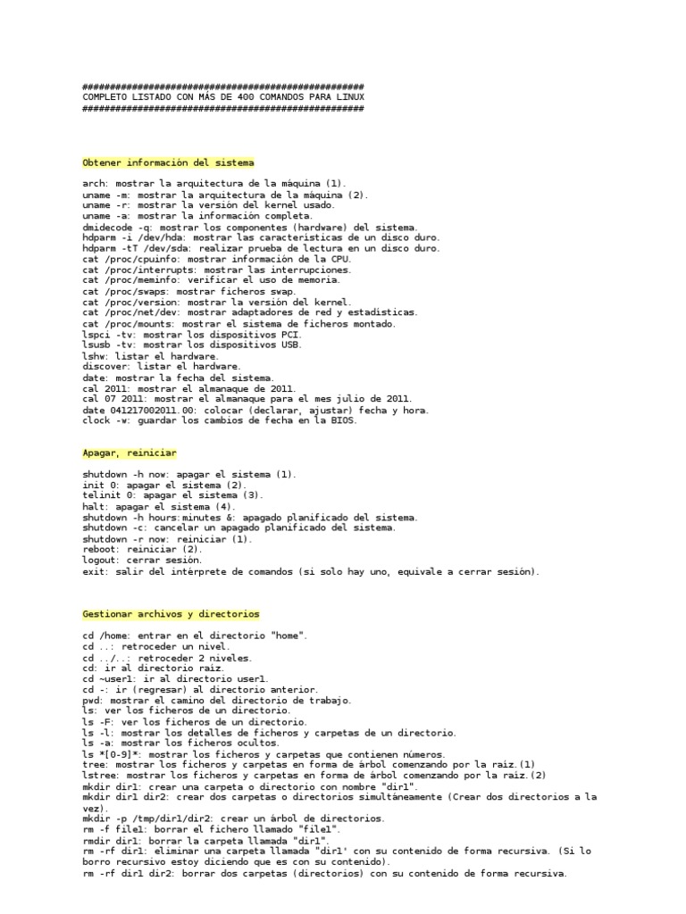 400 Comandos Linux | PDF | Archivo de computadora | Software Unix