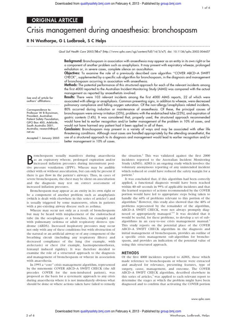 Bronchospasm | PDF | Anesthesia | Medical Diagnosis