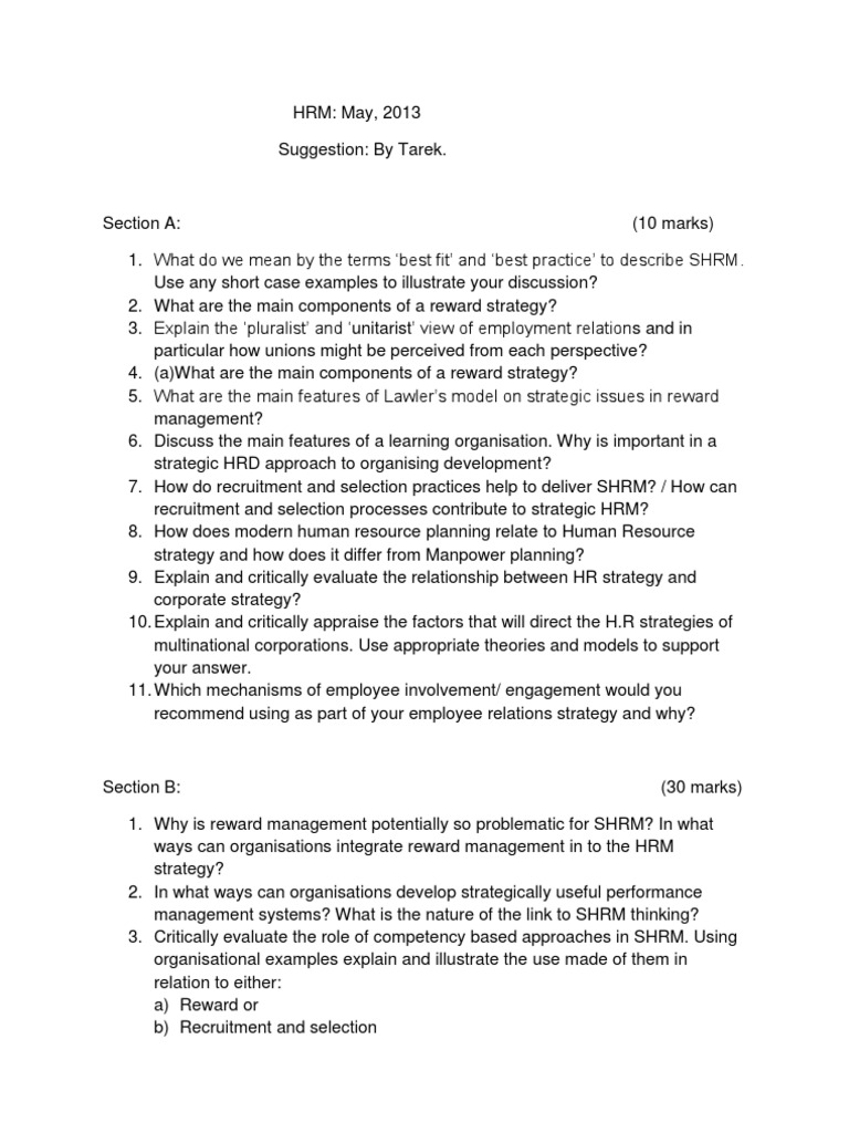 Suggestions (HRM) | PDF | Human Resource Management | Strategic Management