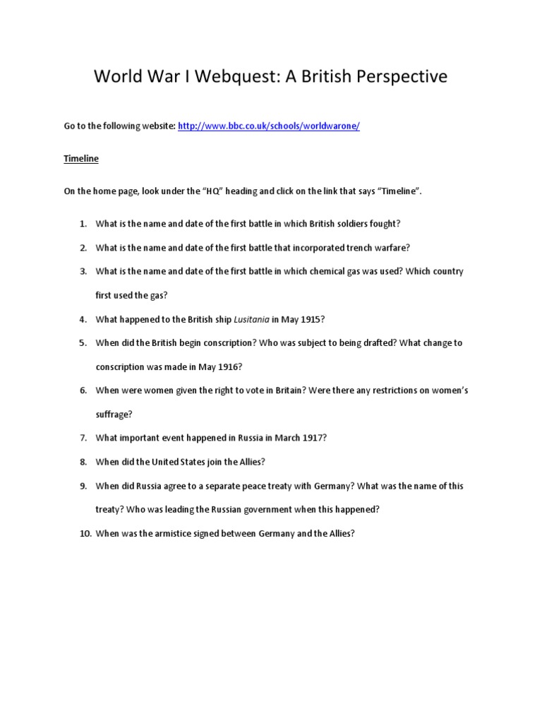 World War I Webquest Guide | PDF | Politics | General Fiction
