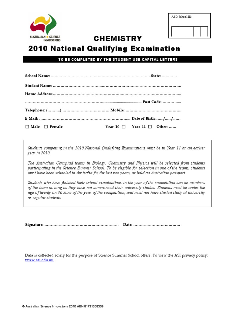 Australian Chemistry Olympiad 2010 | PDF | Alcohol | Aldehyde