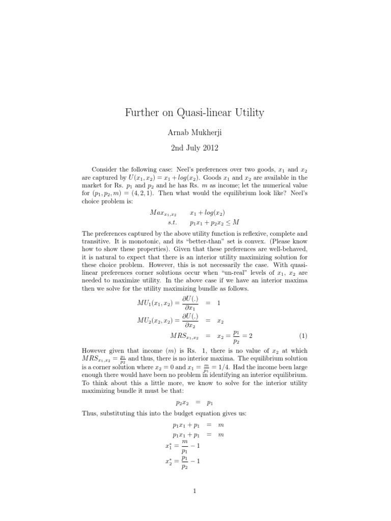 Quasilinear Utility | PDF | Utility | Economic Equilibrium