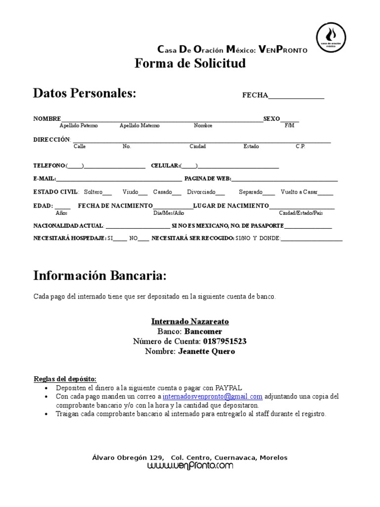 Solicitud Internado NAZAREATO | PDF | Depresión (estado de ánimo) | Bancos