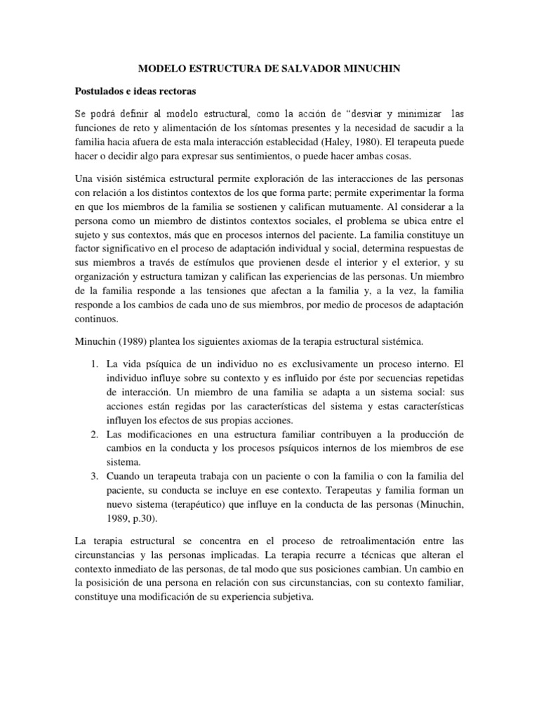 Resumen del modelo estructural de Salvador Minuchin y sus elementos ...