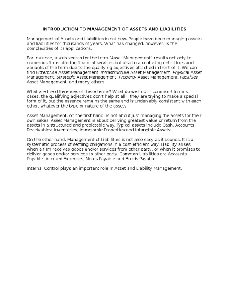Asset and Liability Management Explained | PDF
