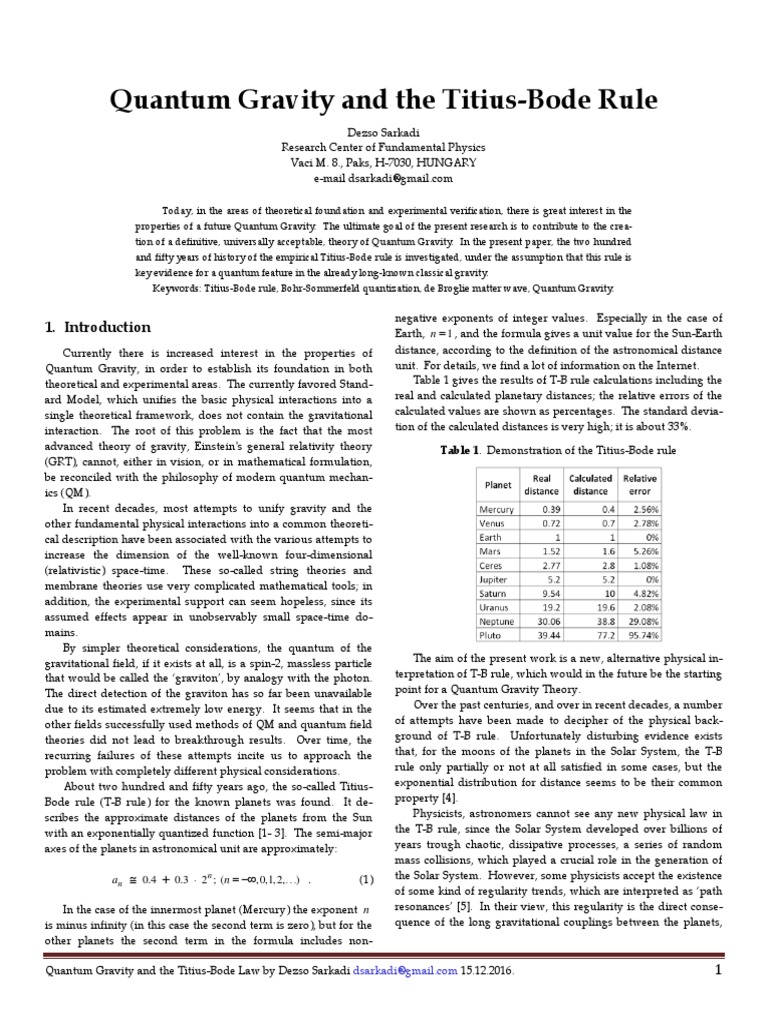 The Matter-Wave Background of Titius-Bode Rule | PDF | Electromagnetic ...