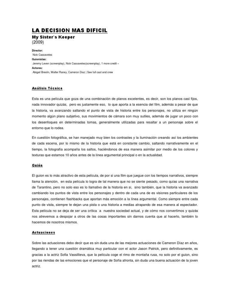 La Decision Mas Dificil Analisis | PDF La Decision Mas Dificil Analisis | PDF