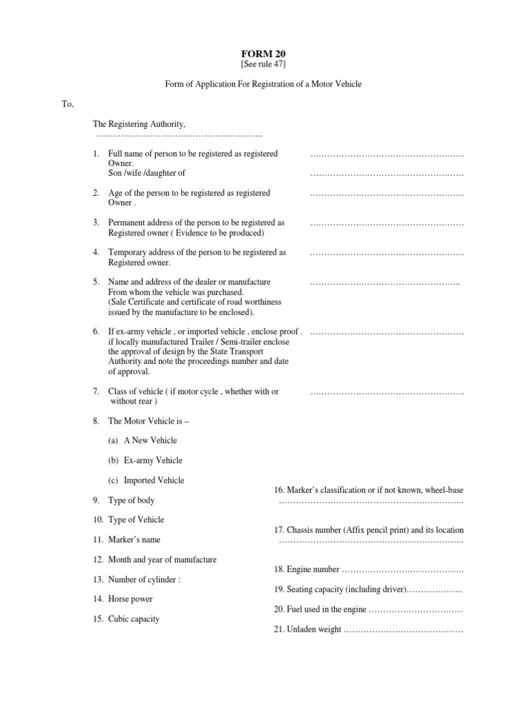RTO Pune Vehicle Registration Form20 | PDF | Semi Trailer Truck | Land ...