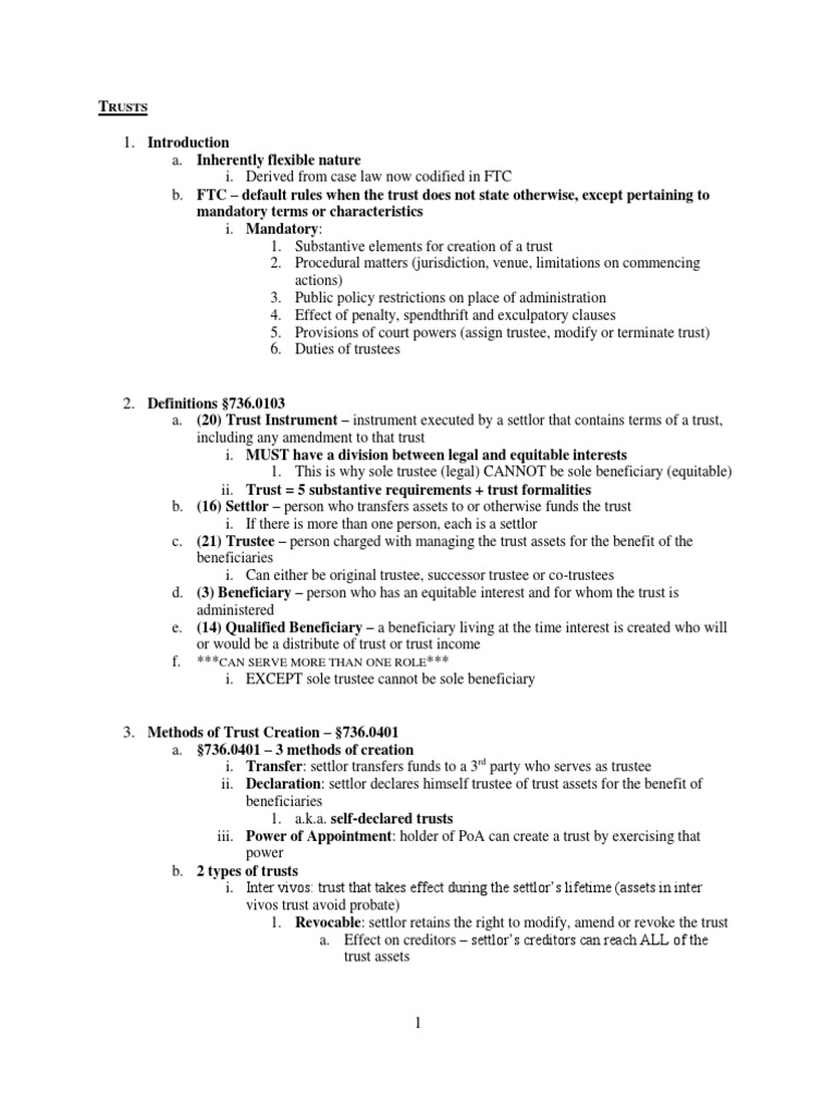 Trusts Outline | Download Free PDF | Trust Law | Trustee