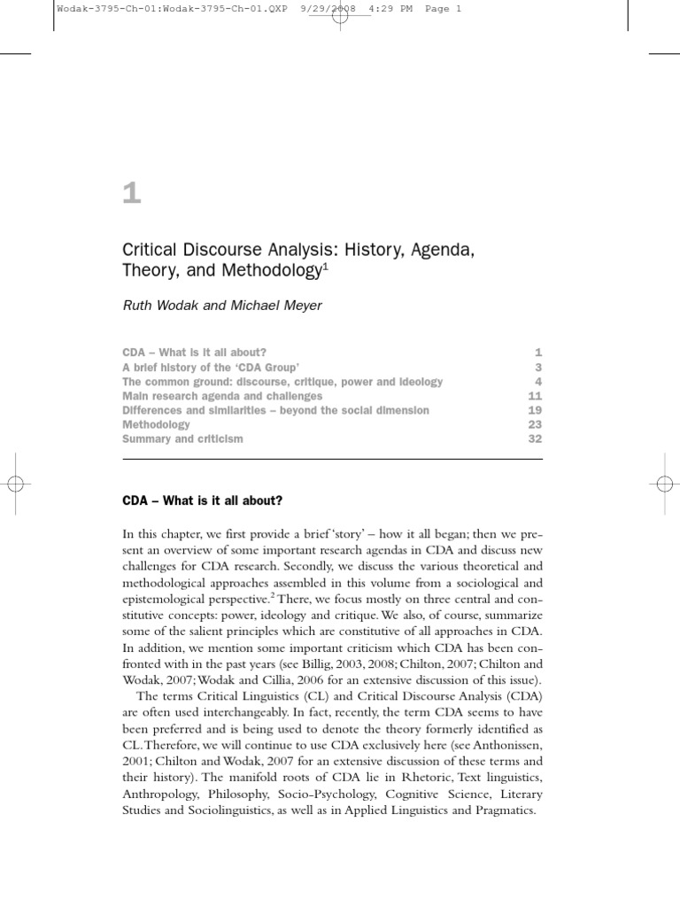 Critical Discourse Analysis: History, Agenda, Theory, and Methodology ...