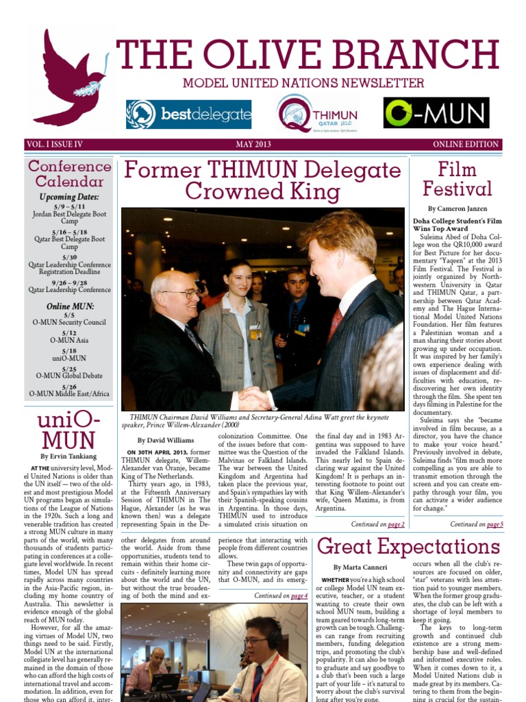 The Olive Branch MUN Newsletter (May 2013) - Former THIMUN Delegate ...
