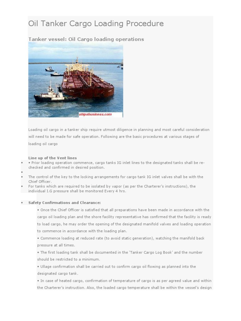Oil Tanker Cargo Loading Procedure | PDF | Oil Tanker | Valve