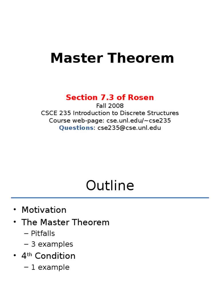 Master Theorem | Algorithms And Data Structures | Algebra Master Theorem | Algorithms And Data Structures | Algebra