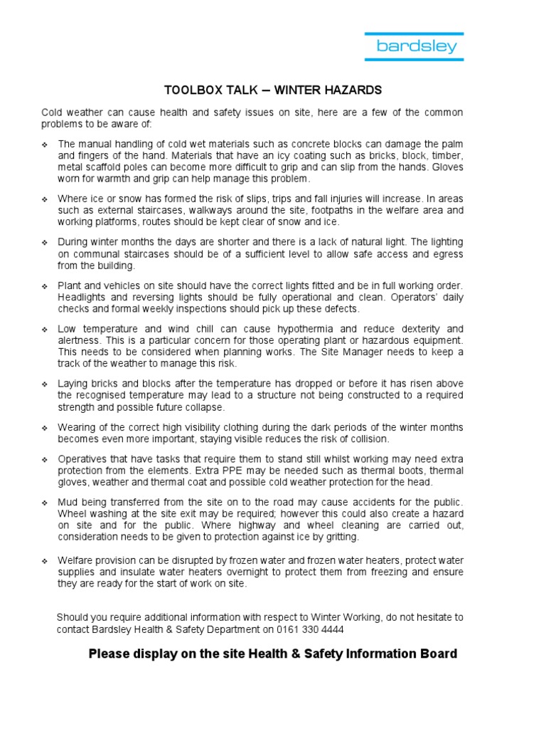 Winter Hazards Toolbox Talk | PDF | Glove | Ice