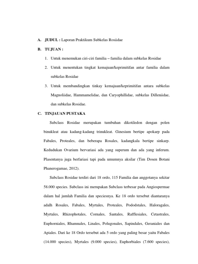 Karakteristik dan Perbandingan Familia Subkelas Rosidae | PDF