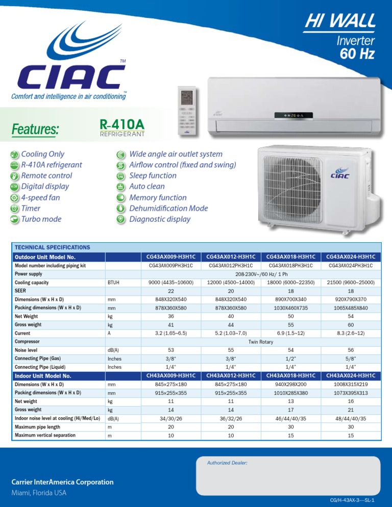 CIAC Inverter Air Conditioner Specs | PDF | Technology & Engineering
