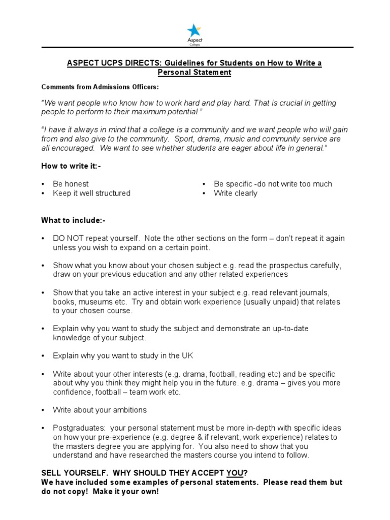 How2write A Pers Statement | PDF | University And College Admission ...