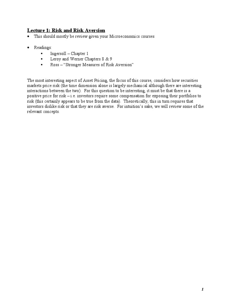 Risk Aversion | PDF | Risk Aversion | Utility