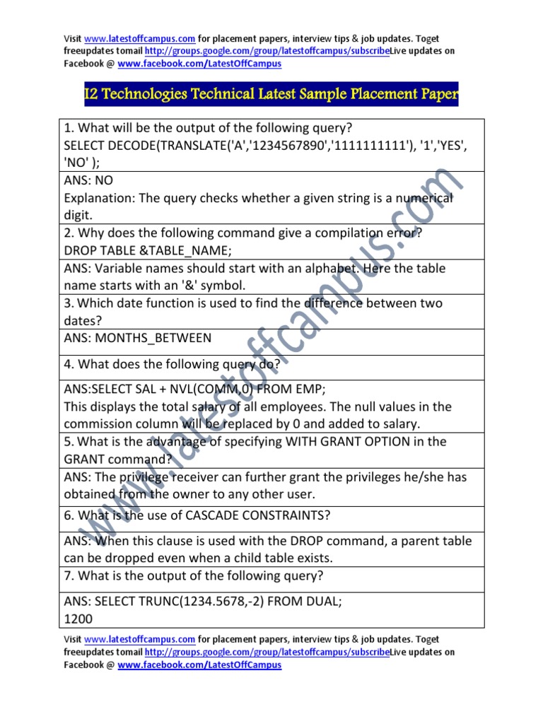 I2 Technologies Sample Technical Placement Paper | PDF | Java (Programming Language) | Variable ...